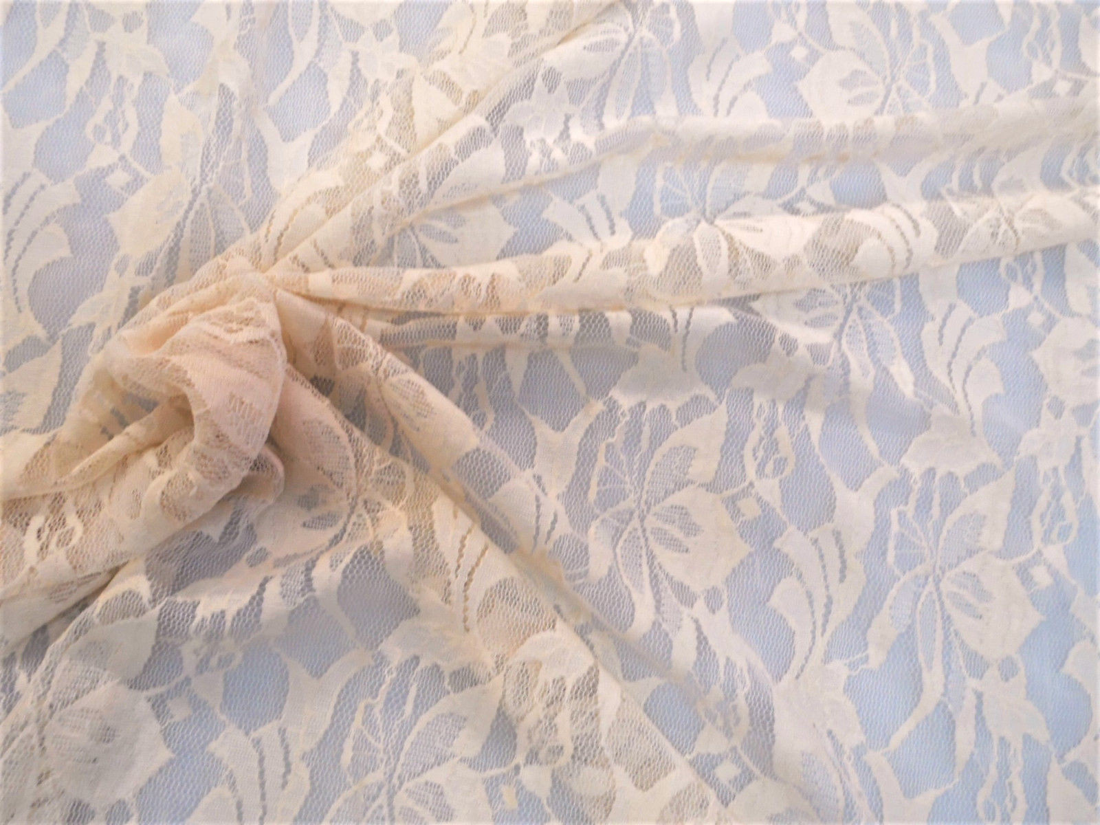 Discount Fabric Stretch Mesh Lace Cream Floral Sheer A704 | eBay