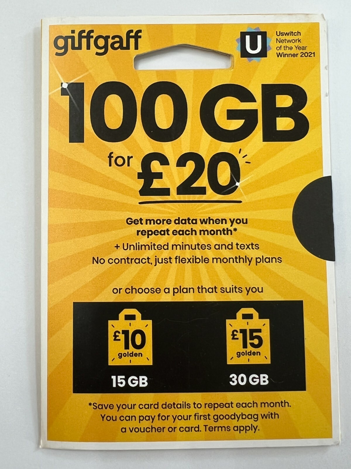 100GB New Latest Giffgaff NANO/Micro/Standard SIM card gifgaf sims gif ...