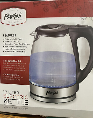 Electric Kettle Parini 1.7 Liter Silver NIB great to school gift deal ...