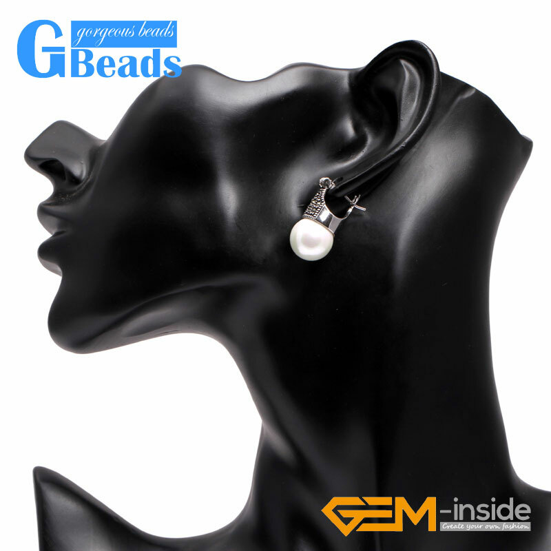 G-Beads Fashion 12mm Round Ball Beads Marcasite Silver Dangle Stud Hoop ...