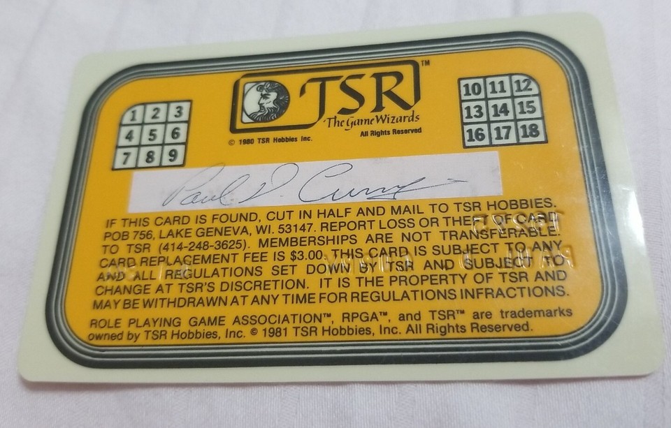 Rare TSR RPGA membership card 1981 Paul curry original D&D dungeons ...