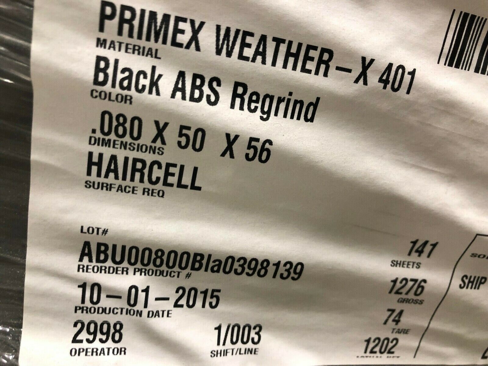 100 Sheets Primex X401 .080" x 50" x 56" ABS Black Plastic Textured ...