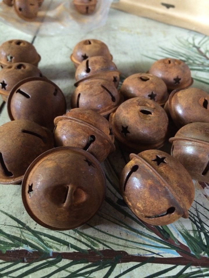 SET/12 JINGLE BELLS 1.5" 1 1/2 in Primitive Rusty Tin 38-40mm Christmas ...