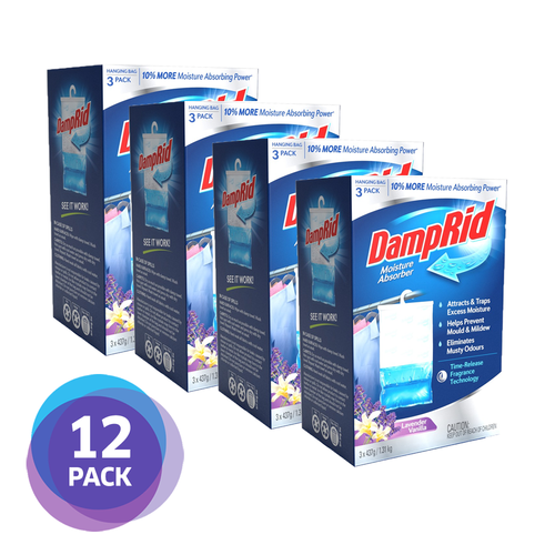 12 PACK DampRid Hanging Bag Moisture Absorber - Lavender Vanilla Scent ...