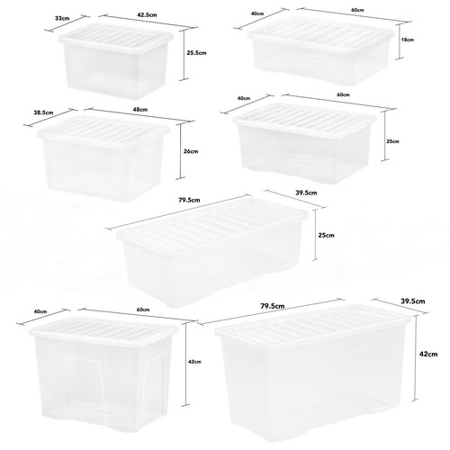 Clear Plastic Storage Box with Lid - 25L/32L/37L/45L/62L/80L/110L Stackable - UK | eBay