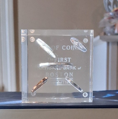 Lucite Paperweight 1963 First National Bank Boston 5 Coin Proof Set ...