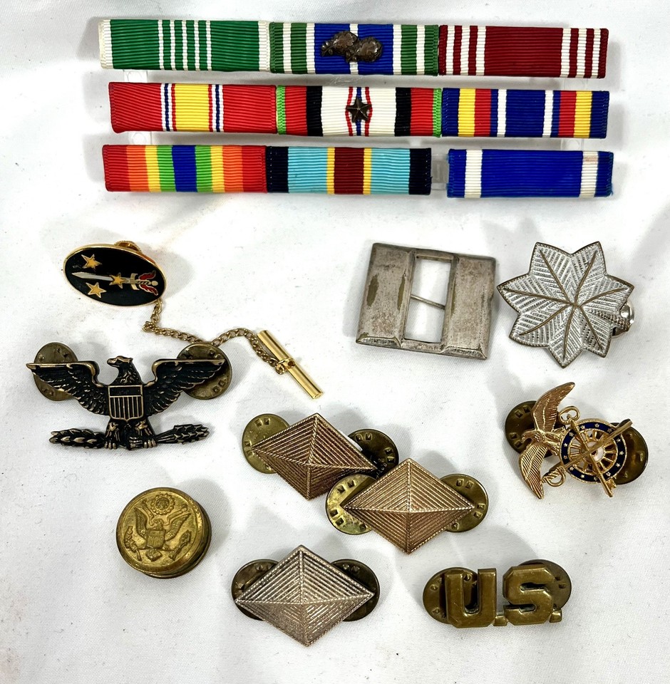 Vtg Lot US Army Military Ribbon Bar Lot Colonel Eagle Insignia ROTC ...