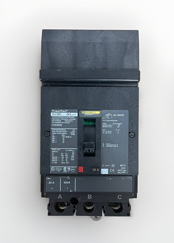 Square D PowerPact HJA36020 20A 3P Circuit Breaker 600V I-Line - Used ...