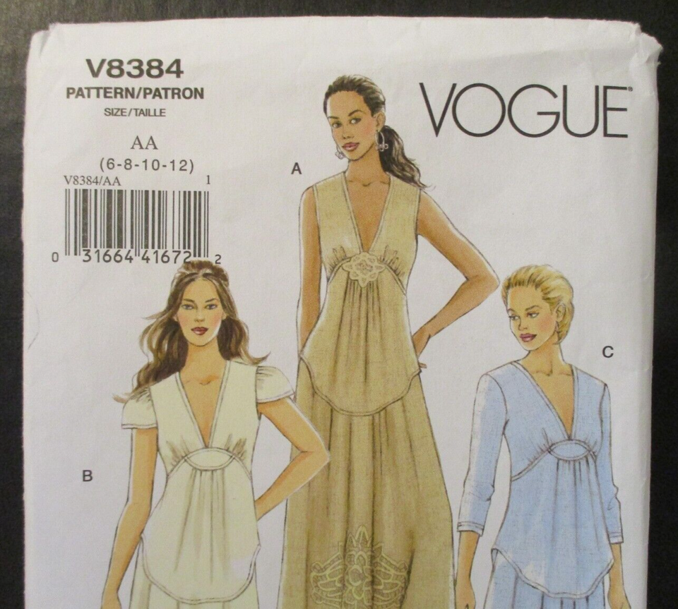 Vogue Pattern 8384 Misses Dress Size 6-8-10-12 Sleeve Variations Cut ...