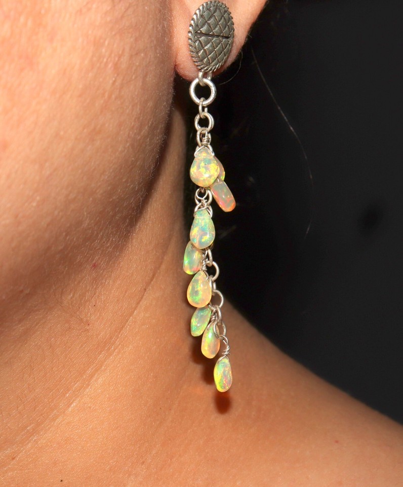 opal earring studs opal almond bead earring with sterling silver 75 mm ...