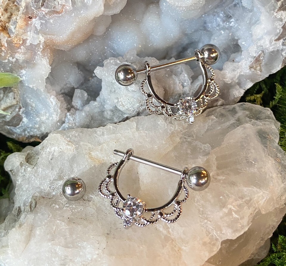 PAIR CZ Center Lacey Filigree Drop Nipple Shields Rings Body Jewelry | eBay