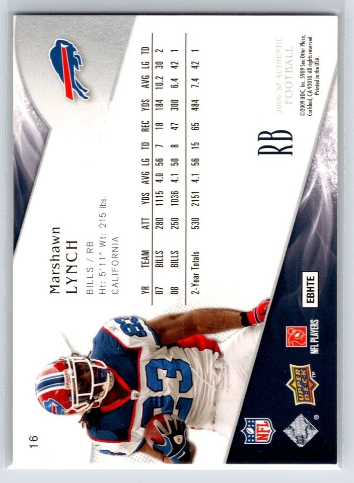 2009 Upper Deck SP Authentic #16 Marshawn Lynch Buffalo Bills Football ...