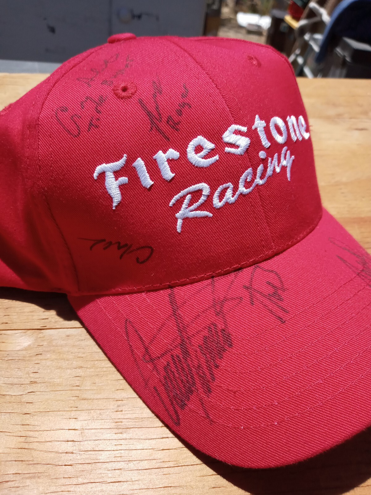 Firestone Racing Red snap back autograph NASCAR Embro… - Gem