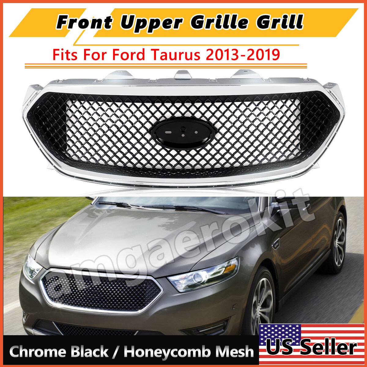 For 2013-2018 Ford Taurus SHO Front Upper Grille Grill Gloss Black W ...