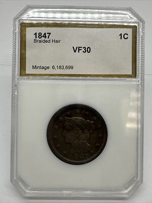 1847 Large Cent 1c Braided Hair Nice coin for type set or book filler ...