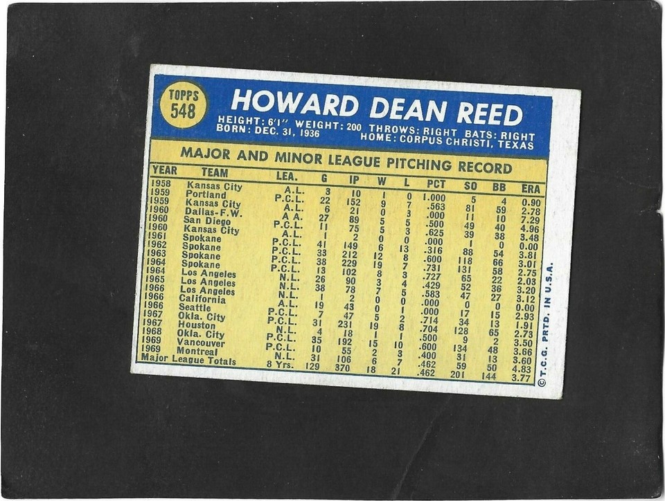 1970 Topps MLB # 548 Howie Reed | eBay