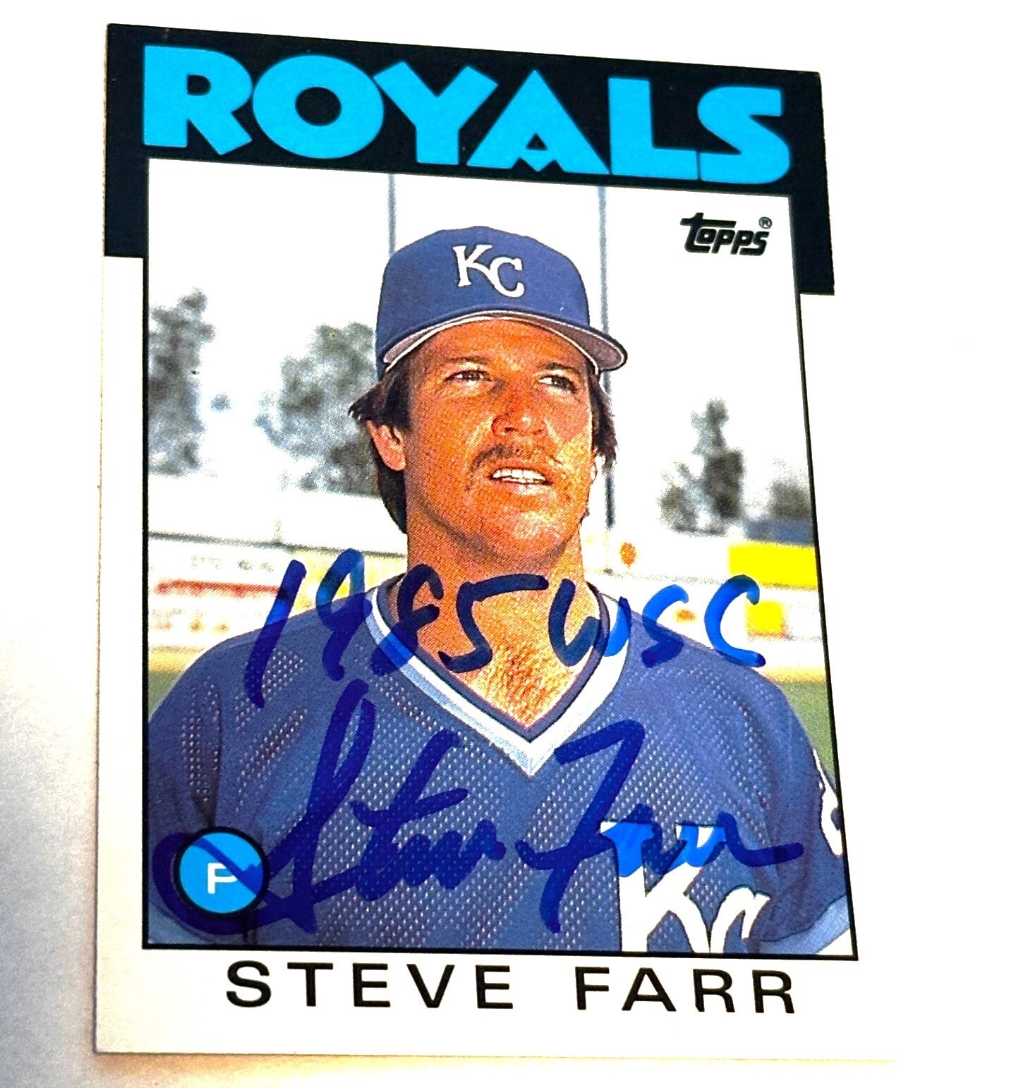 Autograph 86 Topps Traded Steve Farr Royals/1985 World Series Champ ...