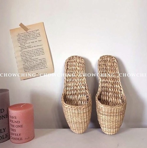 Retro Women Unisex Natural Straw Woven Slippers Shoes Sandal Flip Flop ...