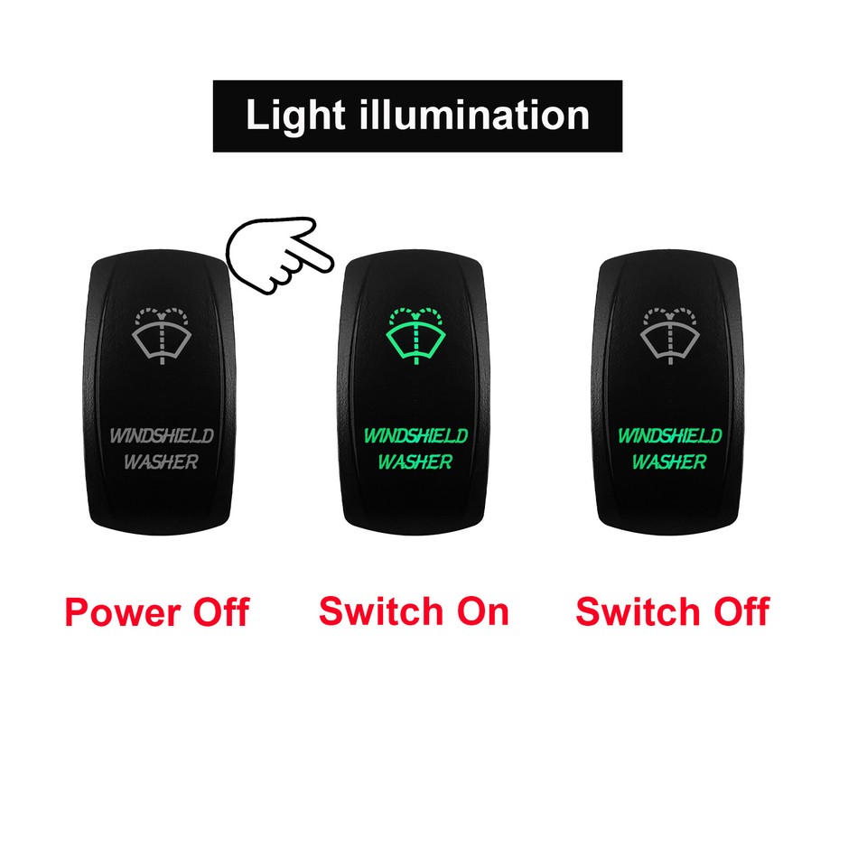 12V 5P (ON) OFF Dual LED WINDSHIELD WASHER Momentary Rocker Switch For ...