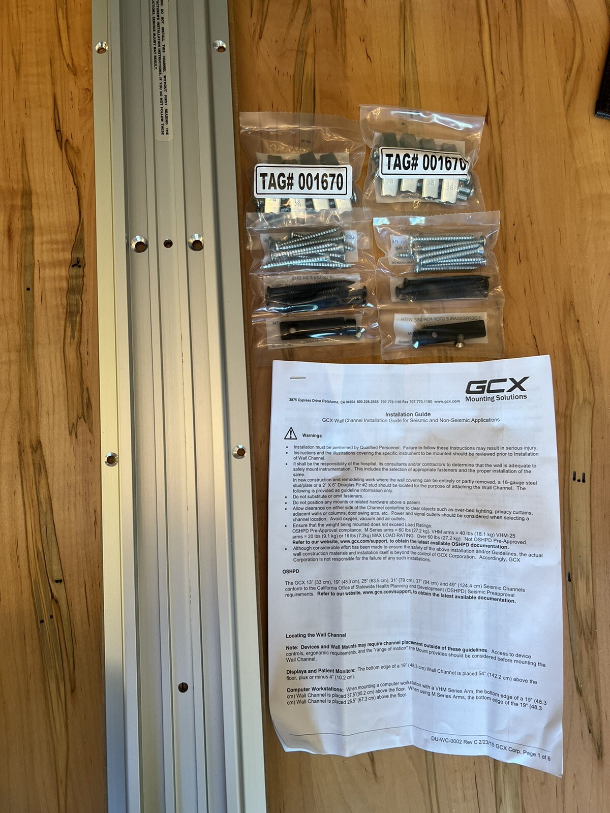 GCX 37" Seismic Mounting Wall Channel w/ Hardware WC-0002-11B for sale ...