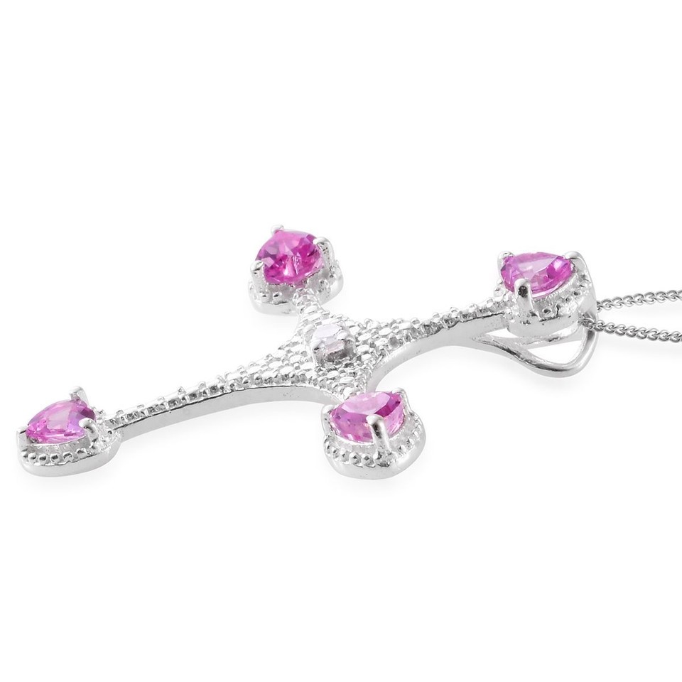 PINK LAB SAPPHIRE STERLING CROSS PENDANT STEEL CHAIN #crosspendant # ...