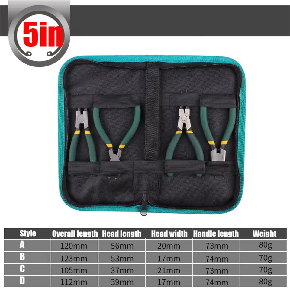 4Pcs Circlip Pliers Set with Storage Bag 7'' Long Nose Plier Staight ...