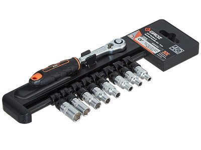 GROZ KIT/SKT/H1-4/9LHUG Socket Sets On Rail, 9 Pieces 1/4 Drive Socket ...