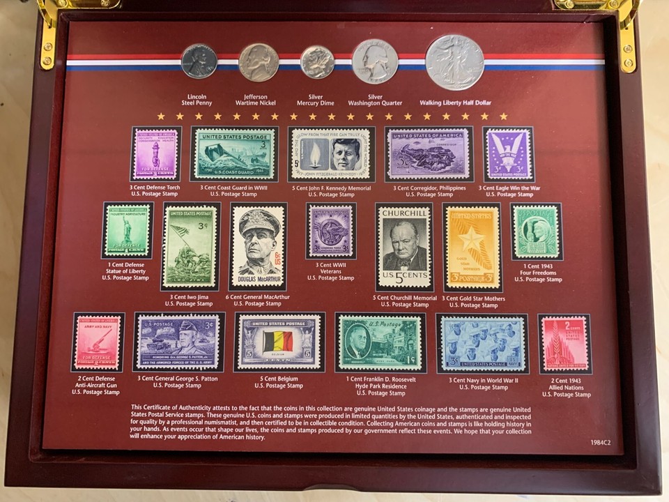 World War II Historic Coin & Stamp Collection w/Wooden Display Box | eBay