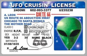 UFO Cruisin ID Card Novelty Drivers License Alien Route 66 Mother Road ...