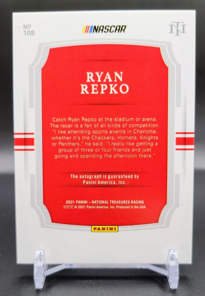 RYAN REPKO Rookie Auto #06/25 - 2021 Panini National Treasures Racing ...