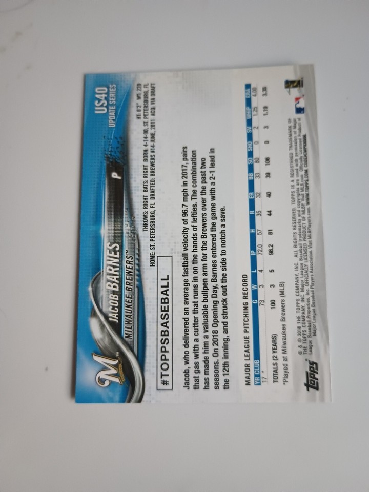 2018 Topps Update Jacob Barnes Rookie Card | eBay