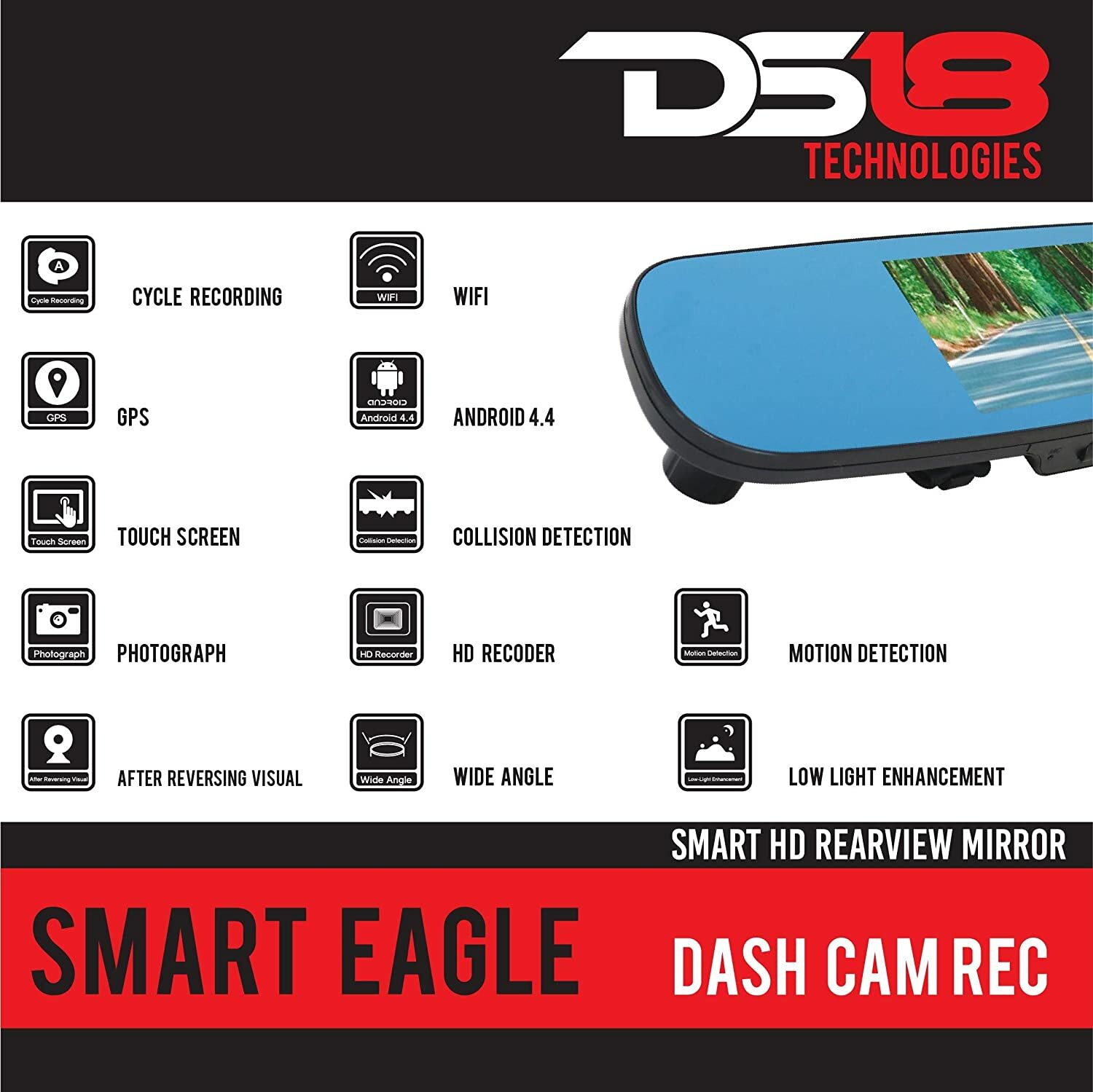 DS18 SMARTEAGLE Rear View Mirror 5" Screen With Bt, Dual Camera And Dvr ...