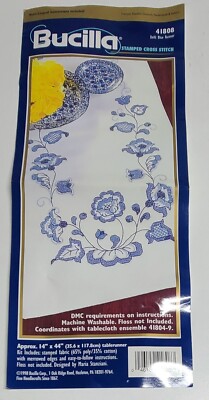 New 1998 Bucilla Stamped Embroidery Elegant Floral Table Runner Felt ...
