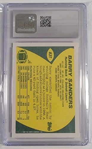 1989 Topps Traded Barry Sanders #83T Lions RC CSG 10 HOF MVP | eBay