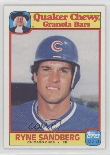 1986 Topps Quaker Chewy Granola Bars Food Issue Ryne Sandberg #13 HOF ...