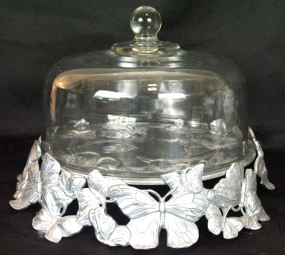 2004 Arthur Court BUTTERFLY CAKE STAND Handcrafted Aluminum W/ Glass ...