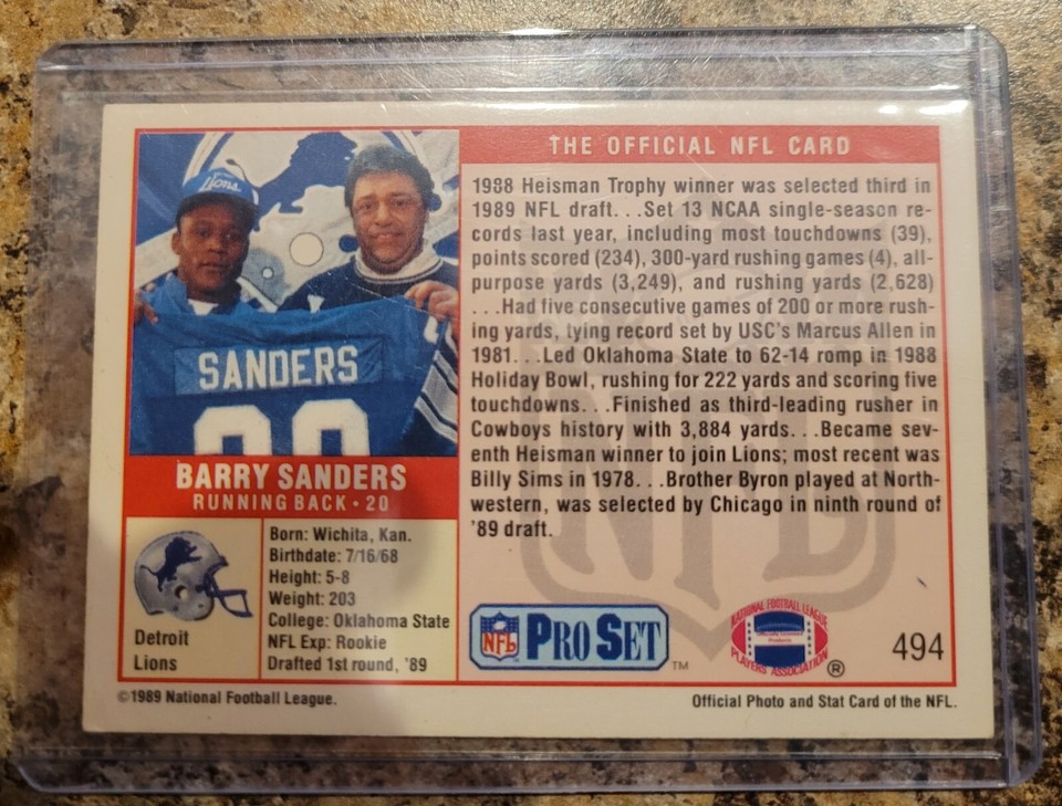 1989 Barry Sanders Pro Set Prospect No. 1 Pick #494 | eBay