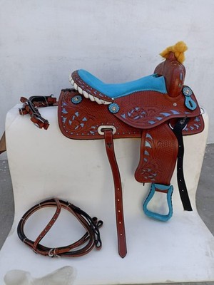 Western Barrel Leather Horse Saddle Full Tack Set. Size-10"-18" inch | eBay