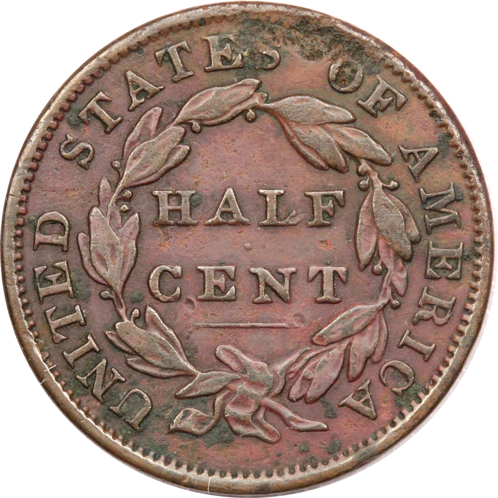 1834 Classic Head Half Cent 1/2C, Very Fine VF+, Environmental Damage ...