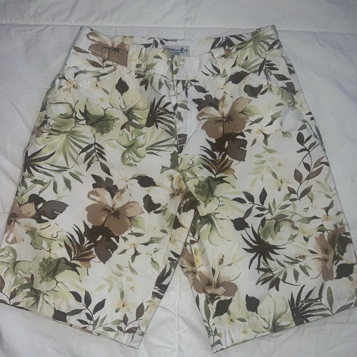 Caribbean Joe Womens 6 Petite Bermuda Shorts Brown & Green Tropical ...