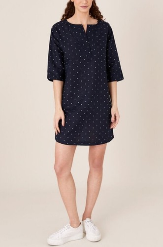 Monsoon Scarlett Spot Print Linen Blend Tunic Dress, Navy Multi, New ...