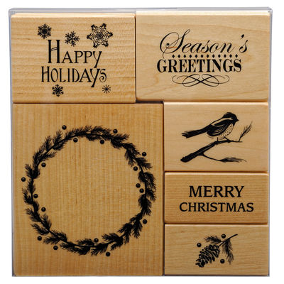 Recollections Wreath Wooden Stamp Set (Season's Greetings--6 stamps ...