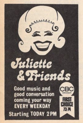 1973 CBC TV AD~JULIETTE AUGUSTINA CAVAZZI~CANADIAN SINGER & TV HOST | eBay