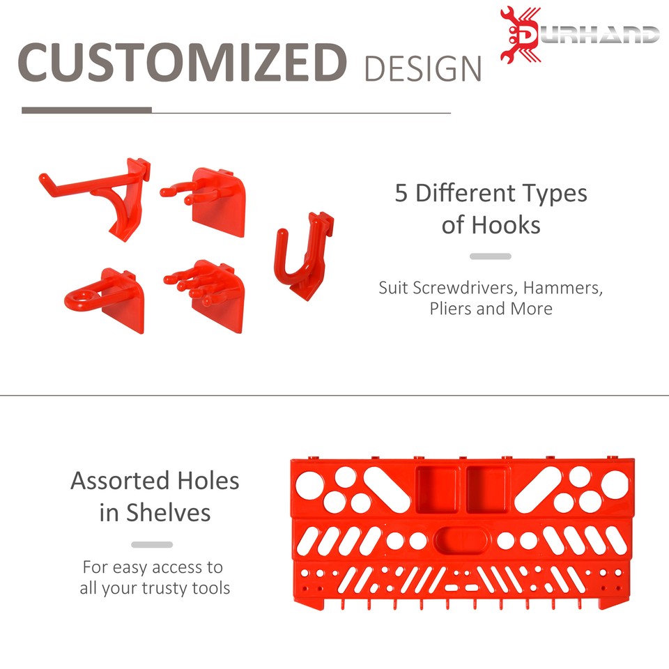 54 Piece Hanging Panel Tool Organization Rack for Garage Wall, 50 Hooks ...