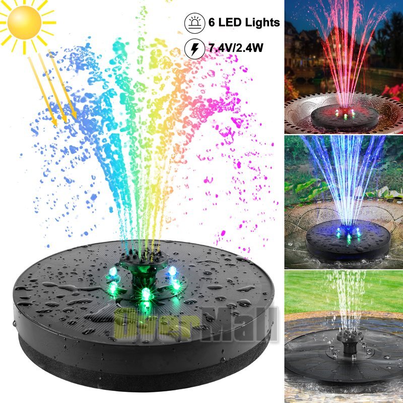 LED Solar Powered Water Fountain Pump 6 LED Bird Bath Floating Garden ...