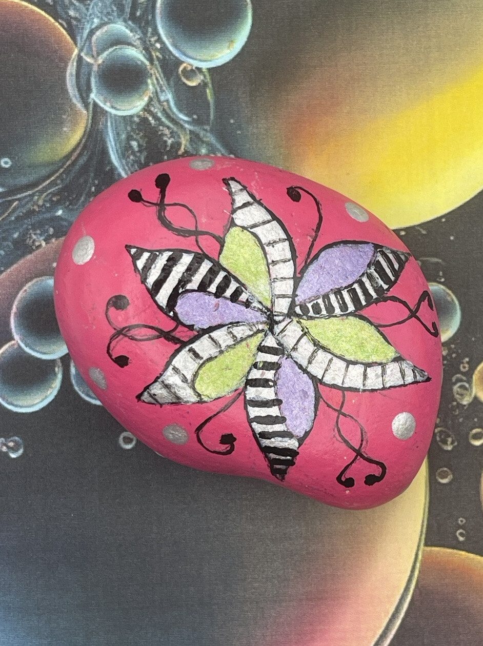 Abstract Geometric Design Flower with Metallic Paint, Painted Rock ...