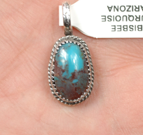 Turquoise Pendant Bisbee AZ Smoky Webbed Blue Sterling Silver Vintage ...