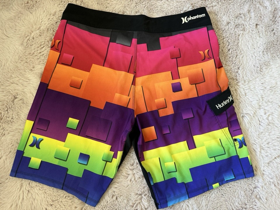 Hurley Mens Swim Trunks Sz 30 Rainbow Box Phantom Beach Tropical Surf ...