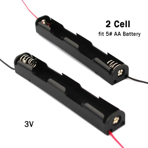 AA x 2 Cell Open Battery Holder Box with 15cm Wires Black Long Strip ...