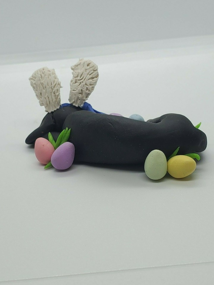 BLACK LAB EASTER BUNNY Miniature Figurine HAND MADE ooak LABRADOR ...